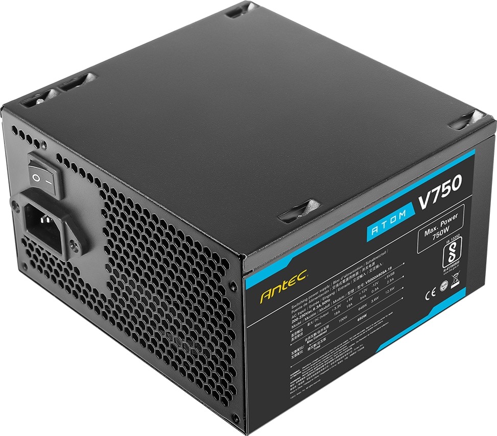Antec V750 Atom 750W Non-Modular Black ATX Desktop Power Supply - Wootware