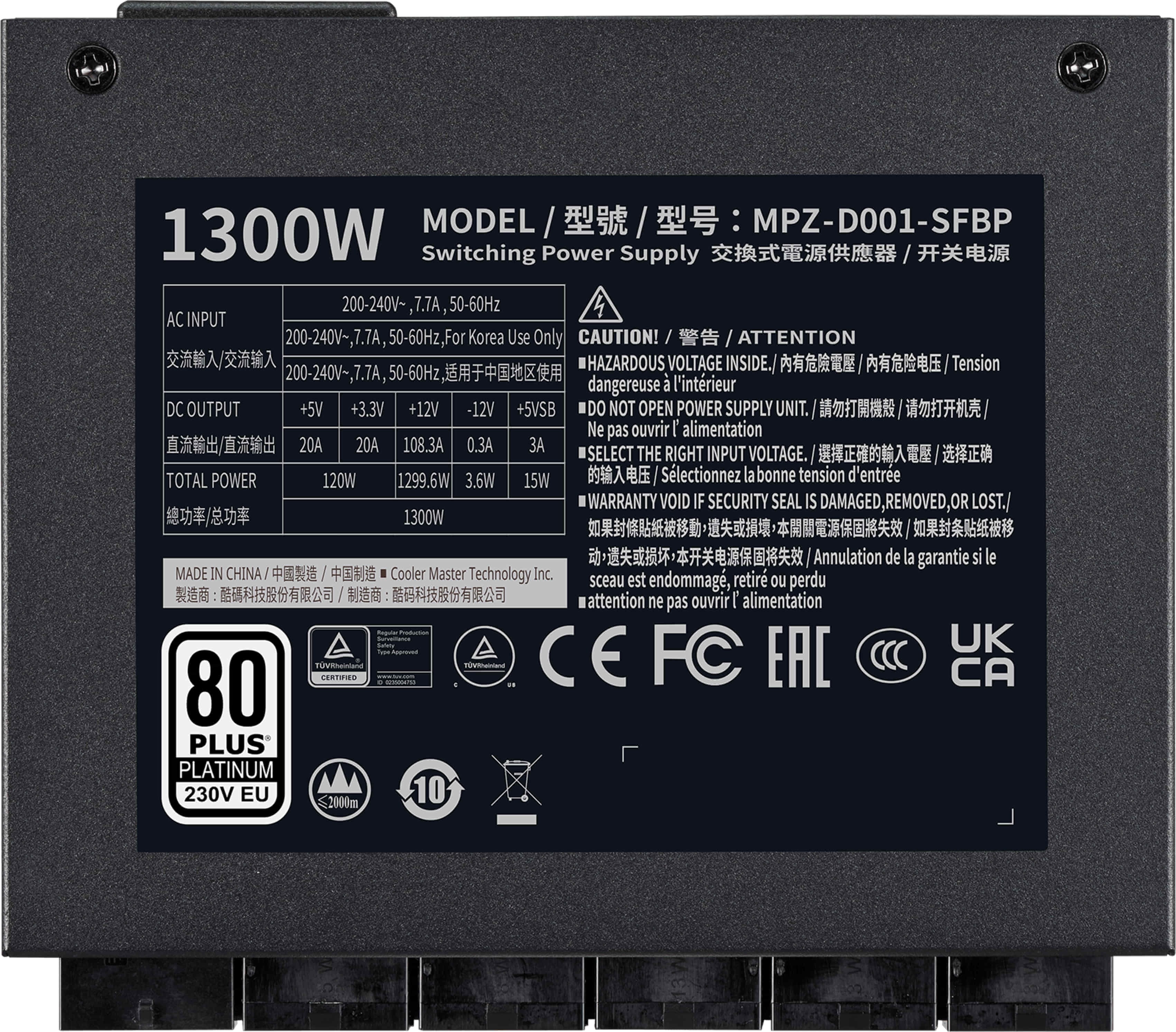 Cooler Master MPZ-D001-SFBP-BEU V SFX PLATINUM 1300 1300W 80 Plus ...