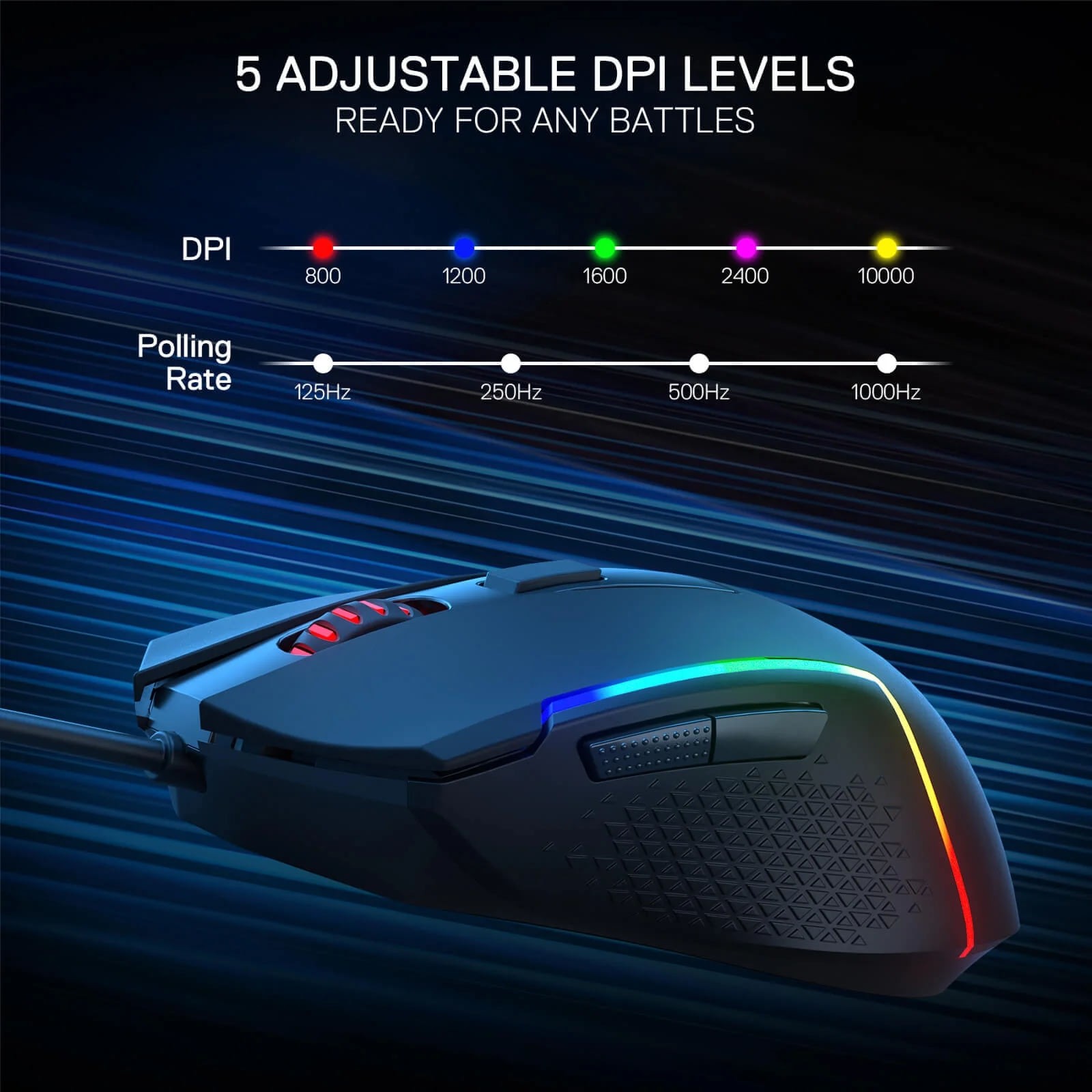 Redragon RD-M616-RGB TRIDENT RGB 10,000 DPI Black Wired Gaming Mouse ...