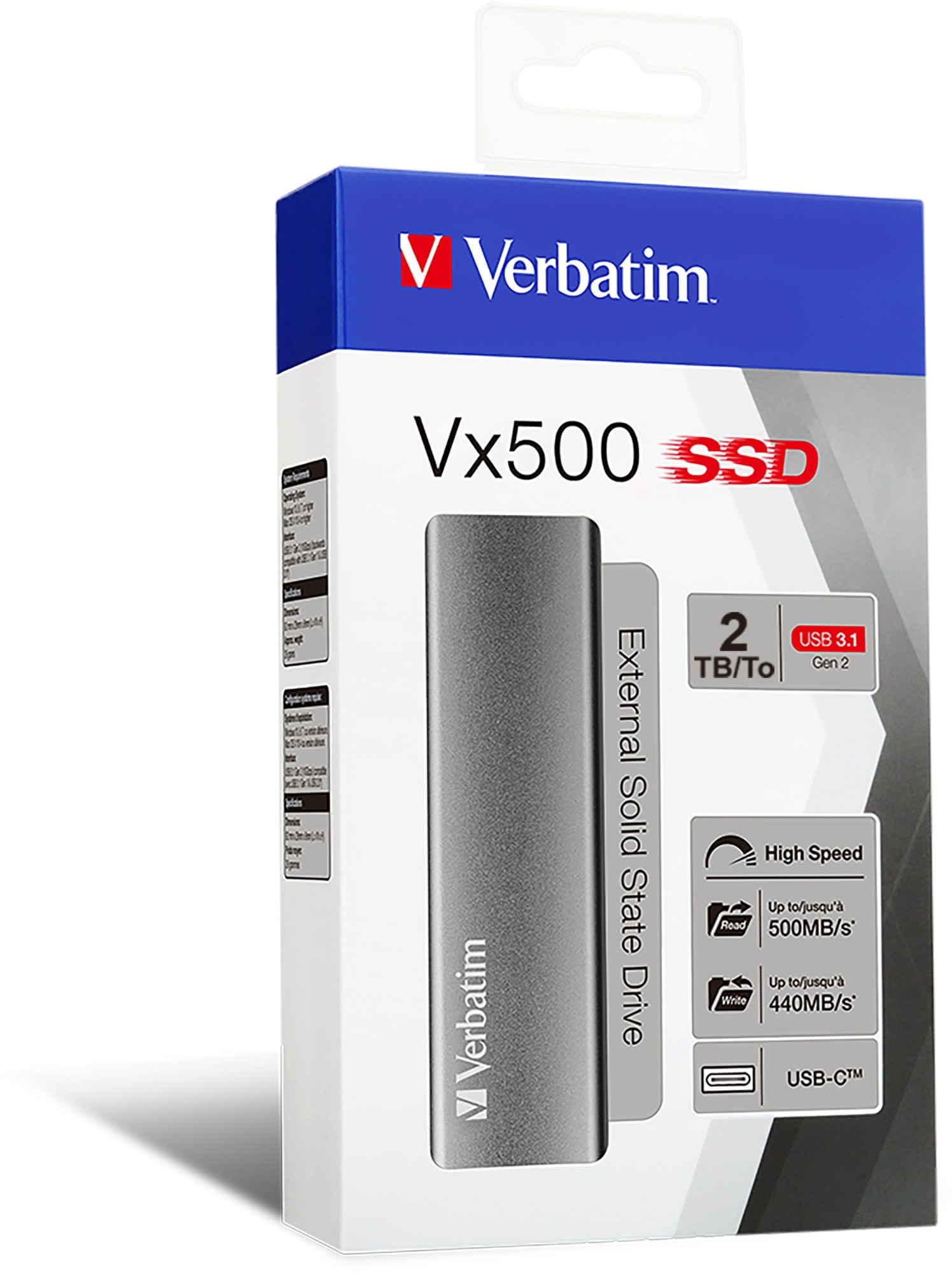 Verbatim 47454 VX500 2TB USB 10Gbps Type-C Space Grey External Solid ...