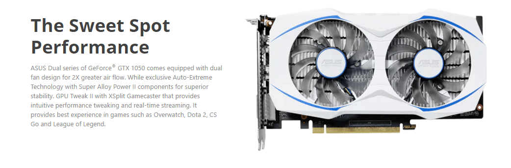 Asus GeForce GTX 1050 Dual-GTX1050-2G 2GB Dual GDDR5 128-bit PCI-E 3.0 ...